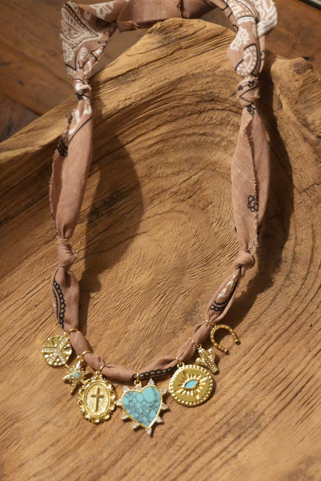 Tan Bandana + Turquoise Heart – MANDRIANA BANDANAS